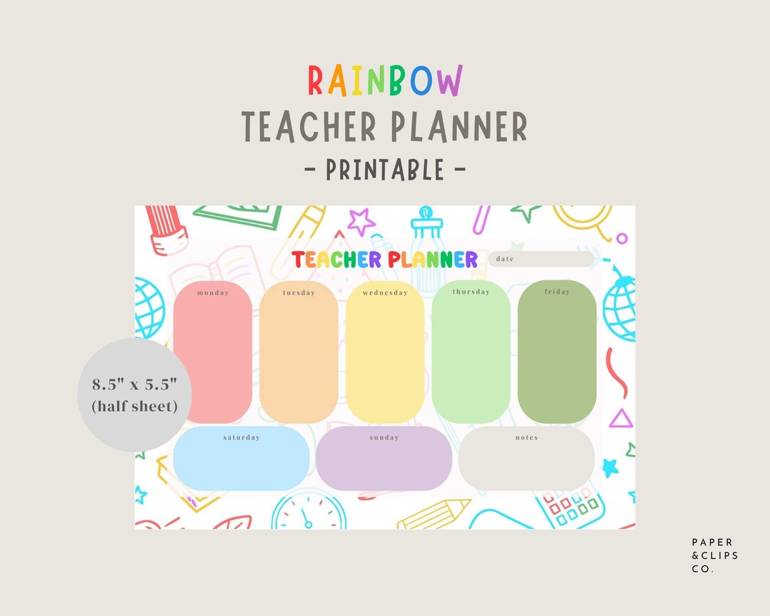 Printable Teacher Rainbow Weekly Planner, Teacher's Printable to Do ...