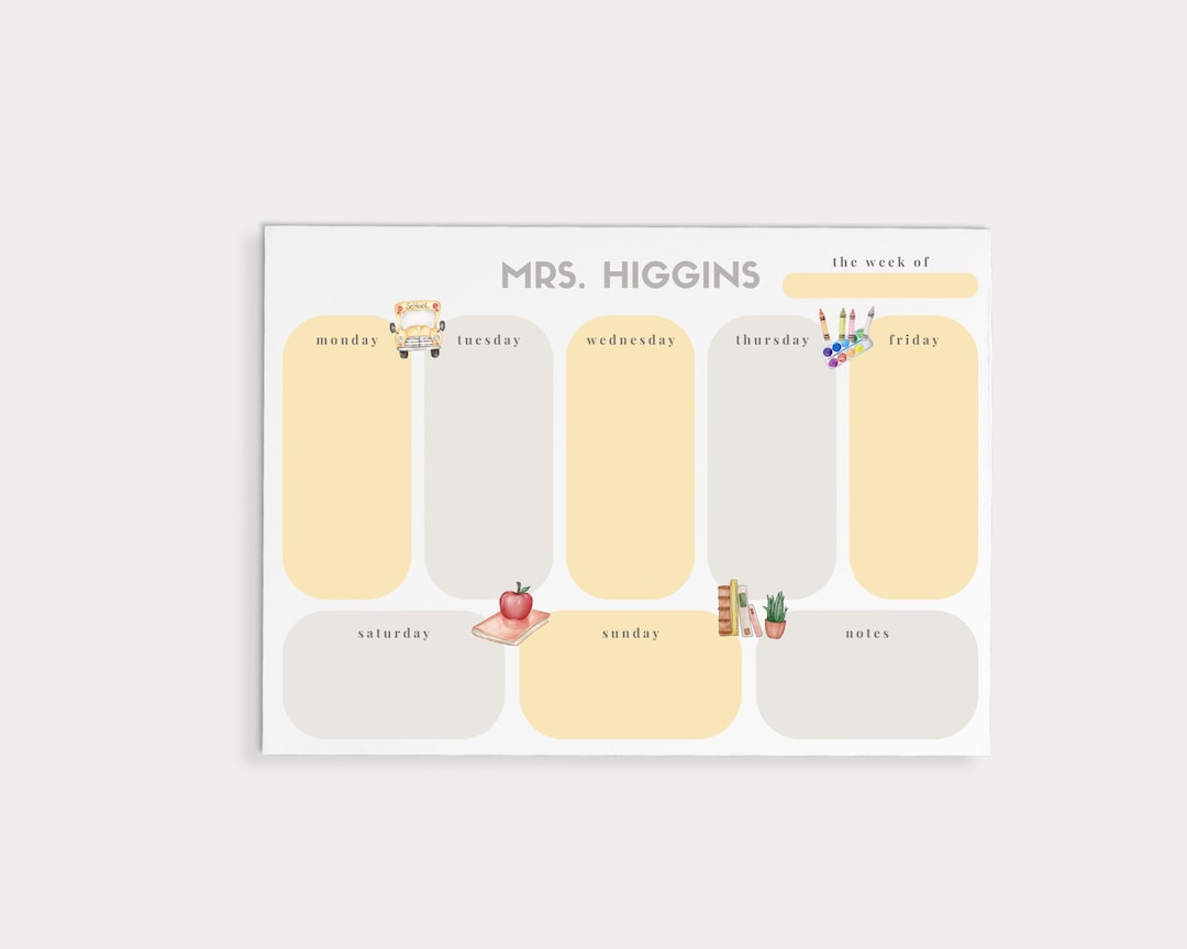 Personalized Teacher Weekly Planner Notepads, Teacher Appreciation Gift ...