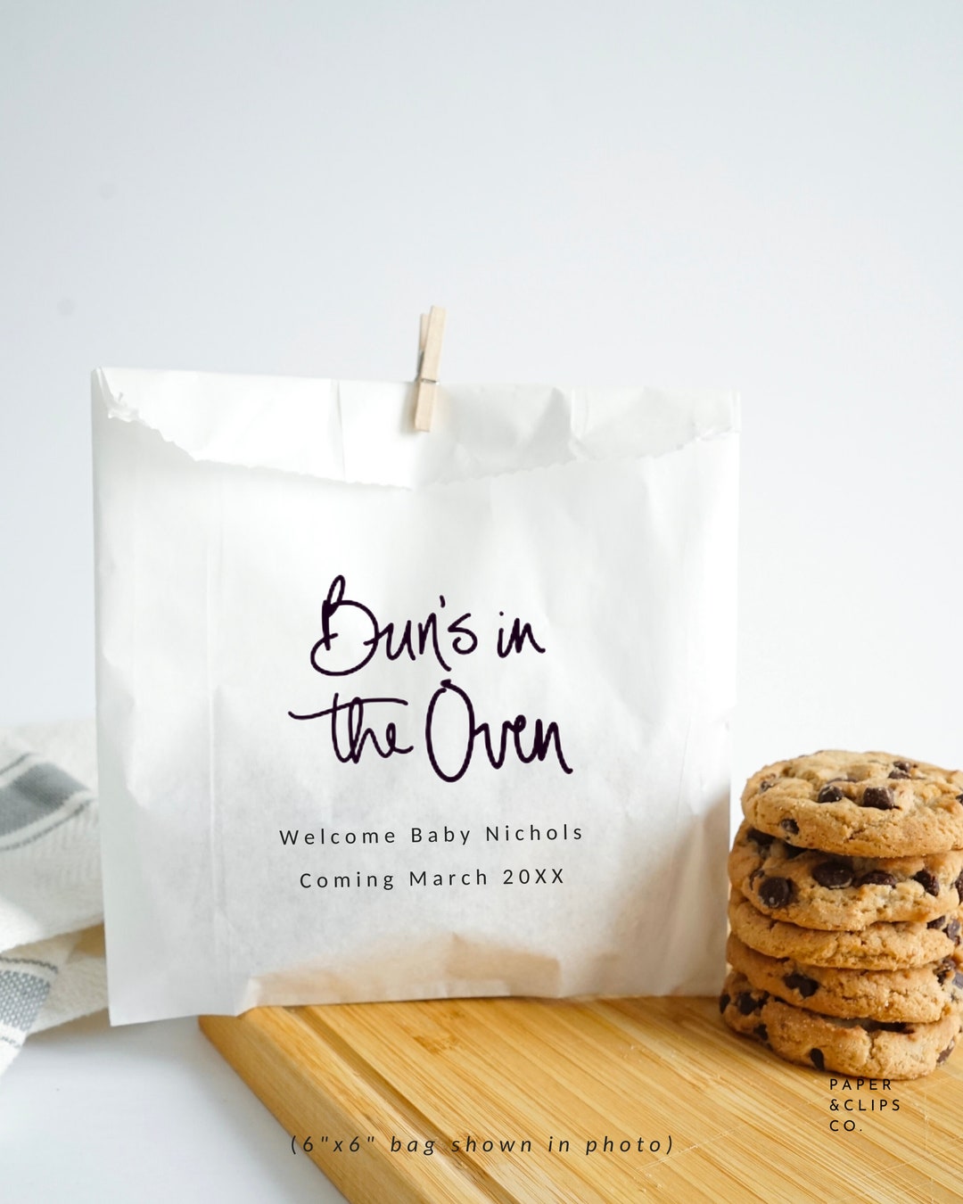 Buns in the Oven - Personalized Party Favor White Paper Bags, Baby ...