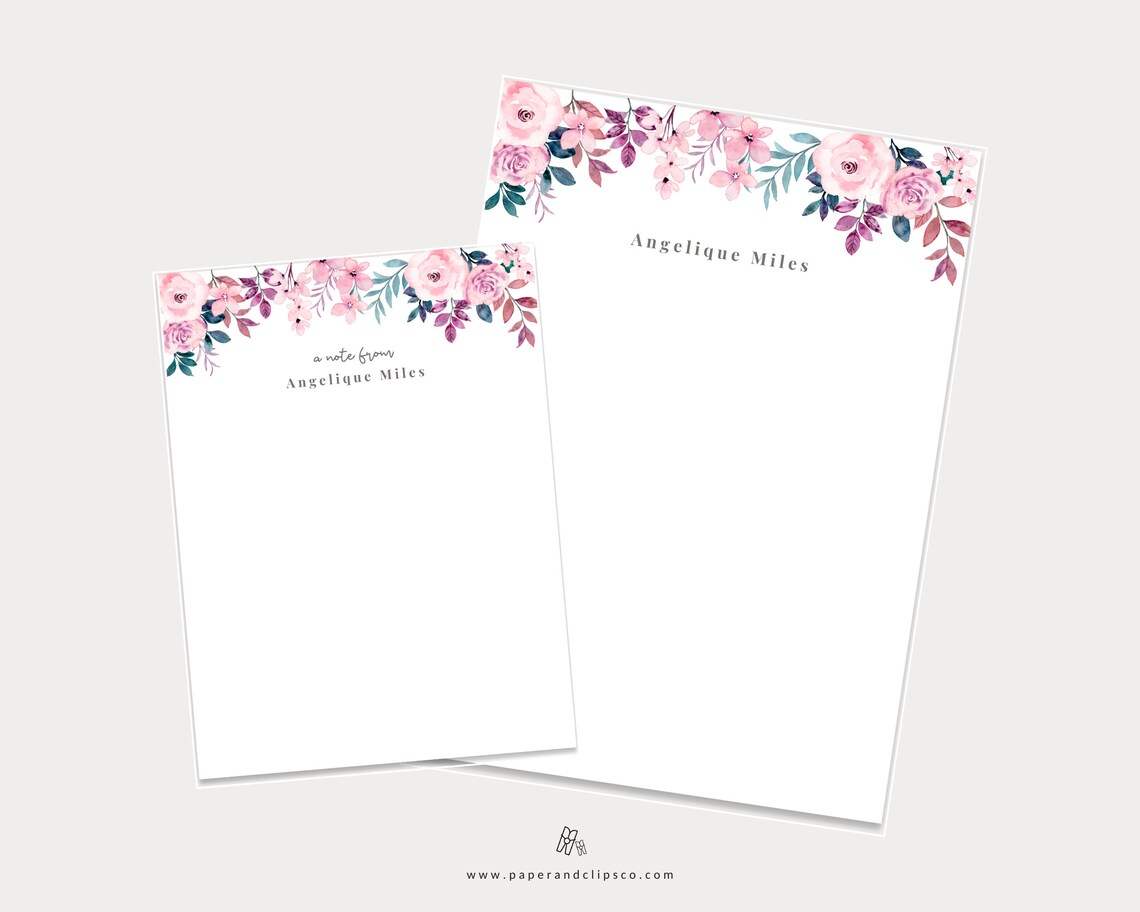 Personalized Notepads, Pink Floral Illustrated Custom Notepads ...