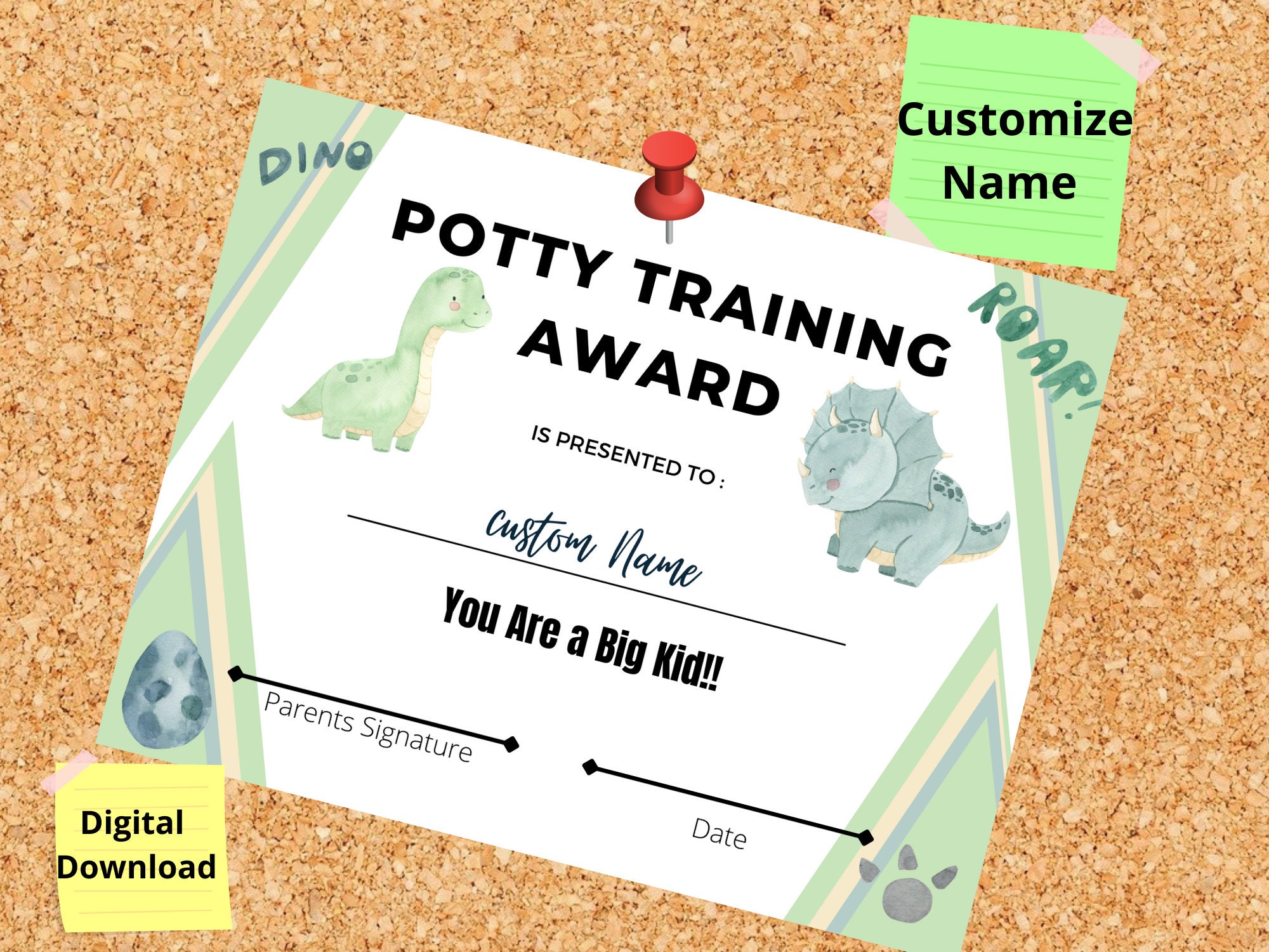 Dinosaur Potty Training Award, Certificate, Diploma, Toddler Reward ...