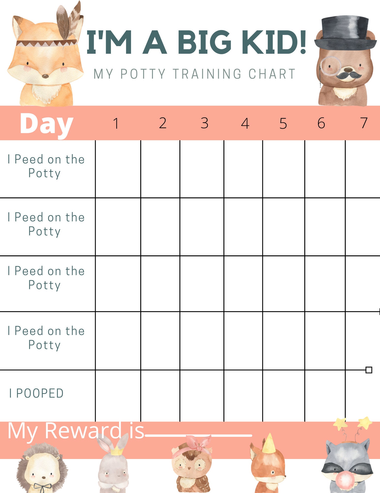 Woodland Animal Potty Training Chart, Reward Chart, Sticker Chart, Kids ...
