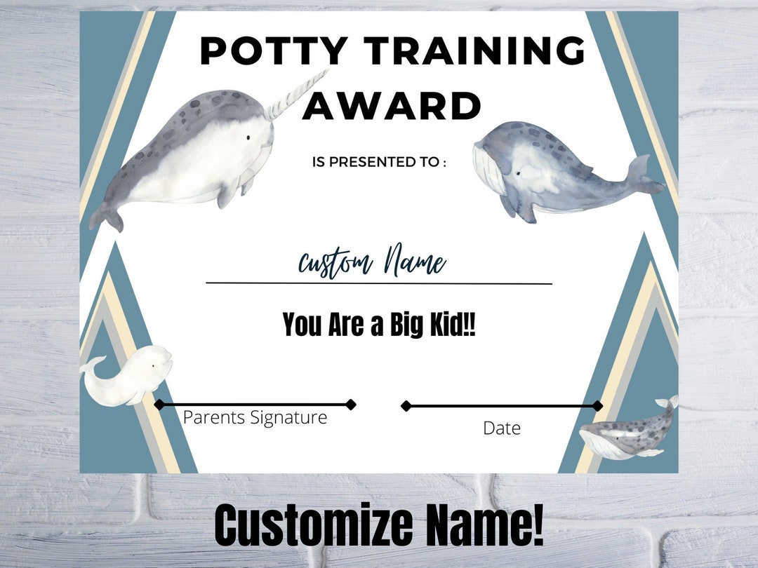 Whale Potty Training Award, Certificate, Diploma, Toddler Reward ...