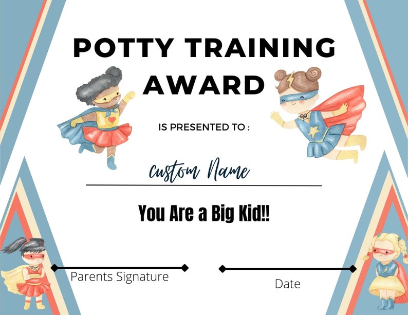 Super Hero Potty Training Award, Certificate, Diploma, Girl Toddler ...