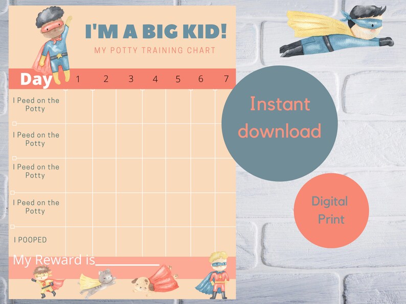 Superhero Potty Training Chart for Little Boys, Sticker Chart, Toddler ...