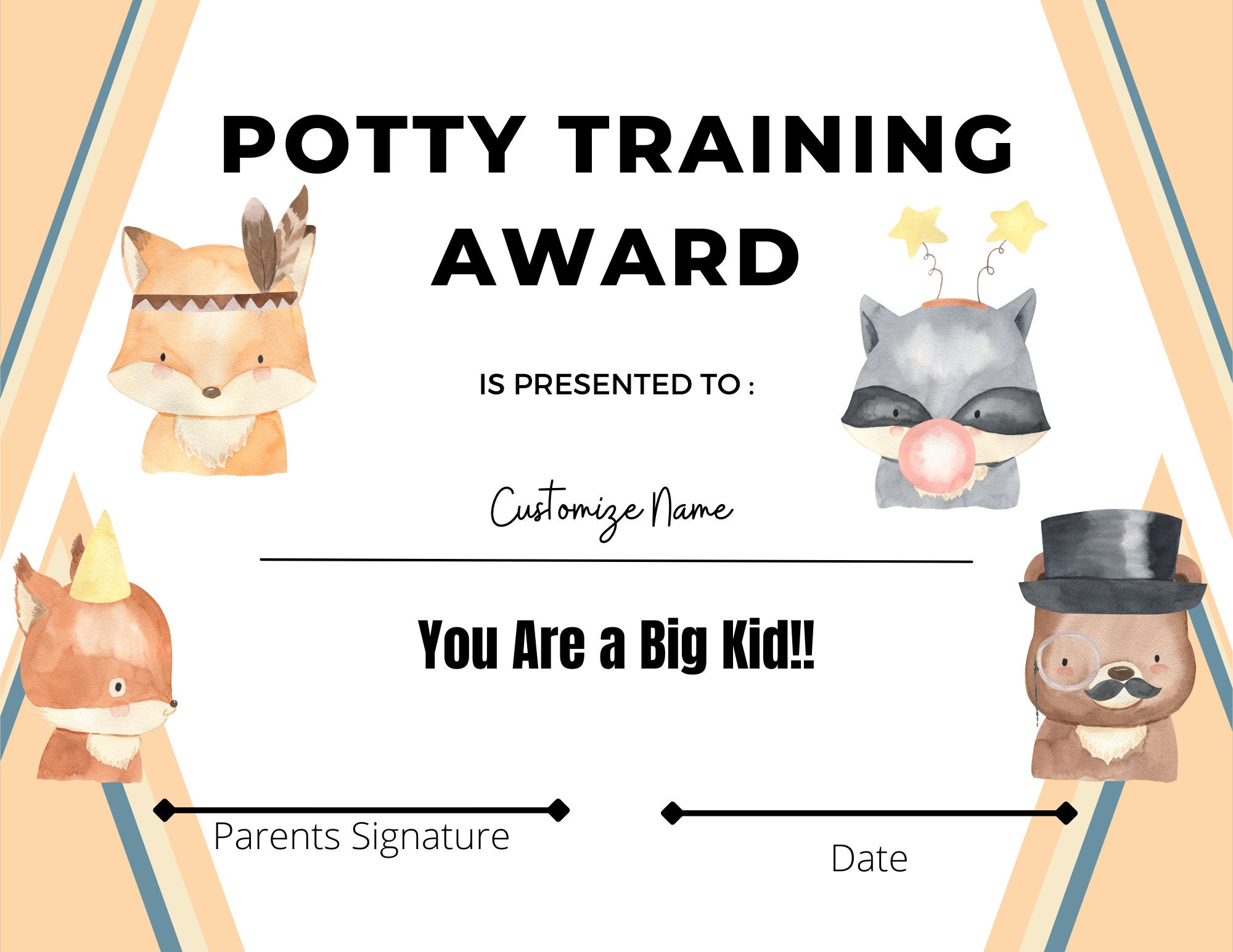 Woodland Animal Potty Training Award, Certificate, Diploma, Toddler ...