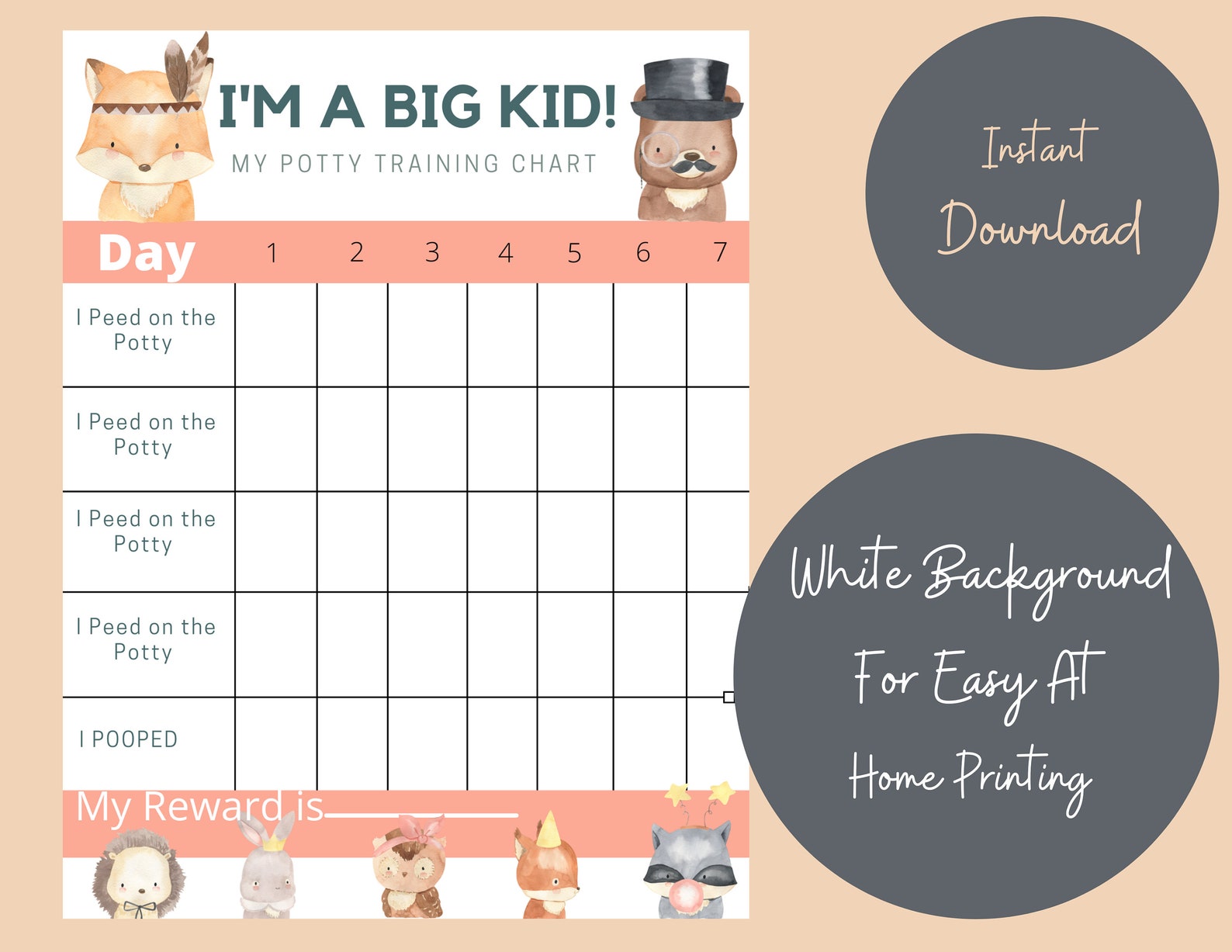 Woodland Animal Potty Training Chart, Reward Chart, Sticker Chart, Kids ...