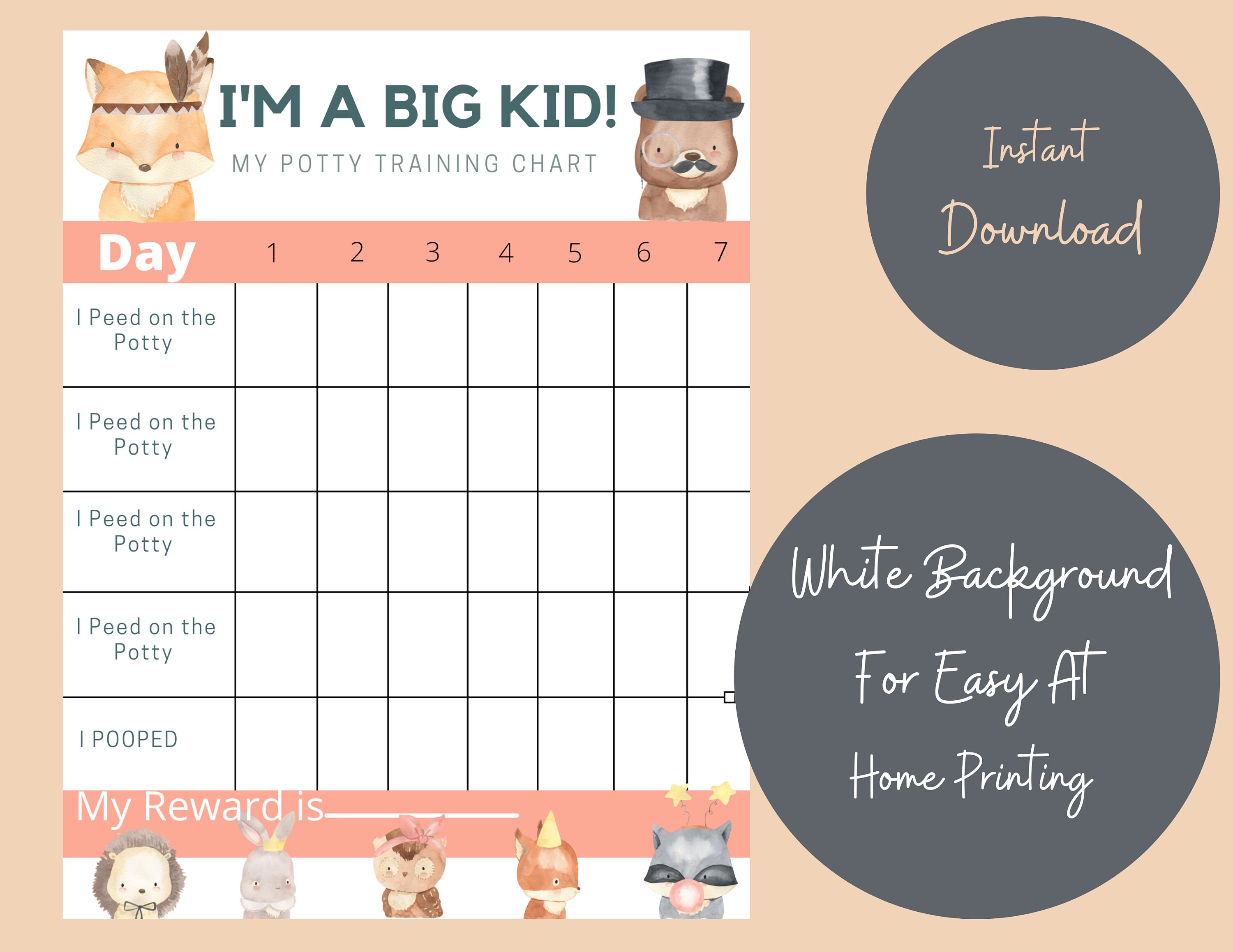 Woodland Animal Potty Training Chart, Reward Chart, Sticker Chart, Kids ...