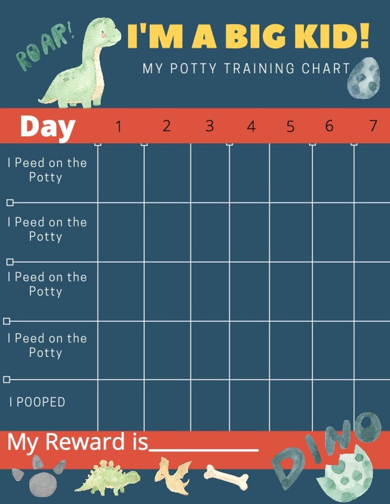Digital Dinosaur Potty Training Chart, Reward Chart, Dino, Dinosaur ...