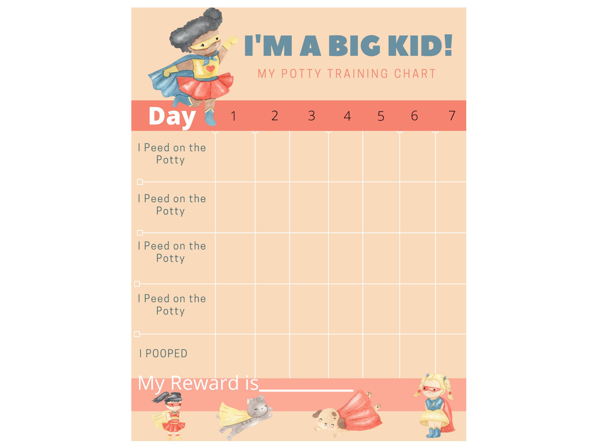 Superhero Potty Training Chart for Little Girls, Sticker Chart, Toddler ...