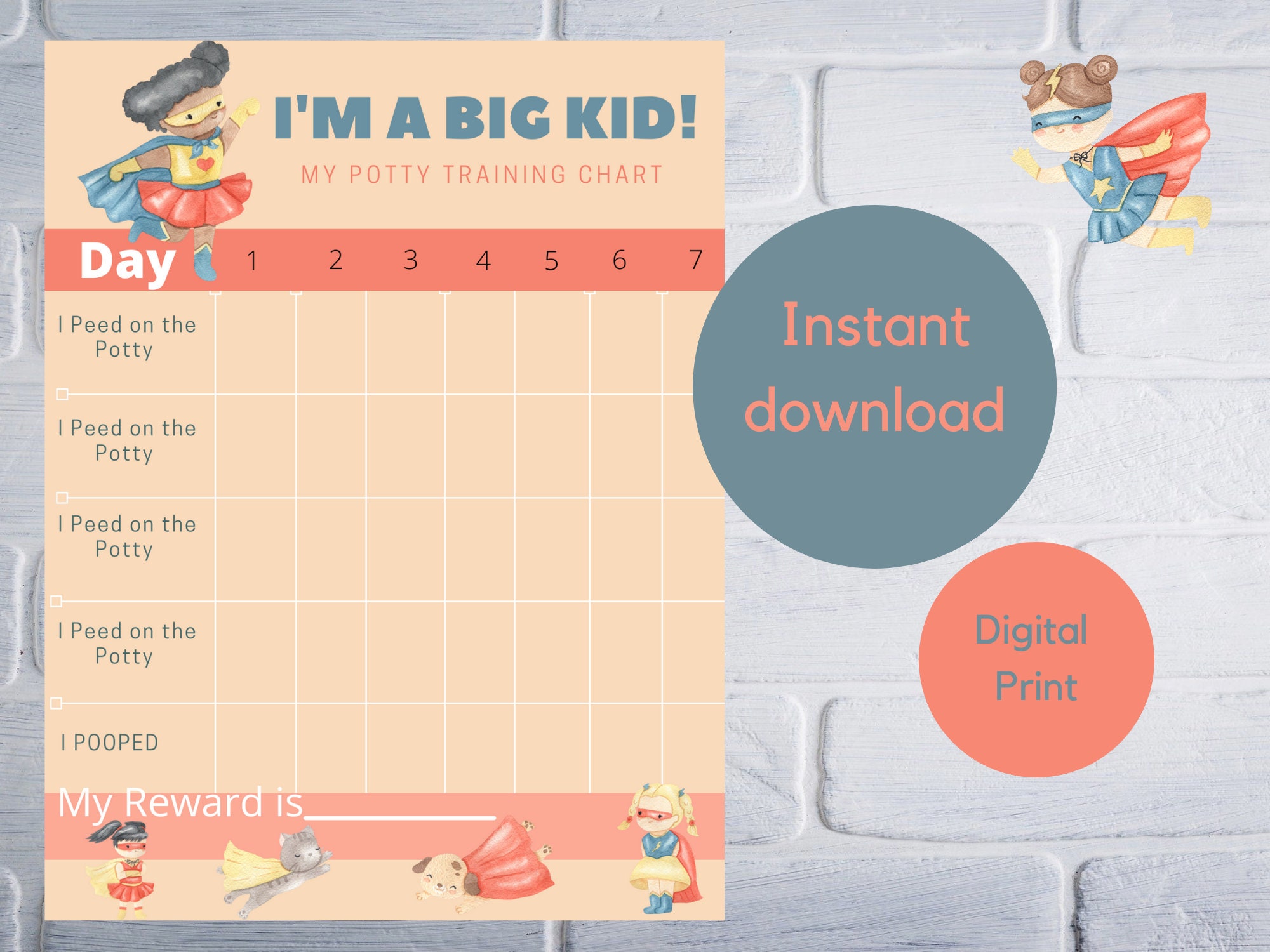 Superhero Potty Training Chart for Little Girls Sticker - Etsy