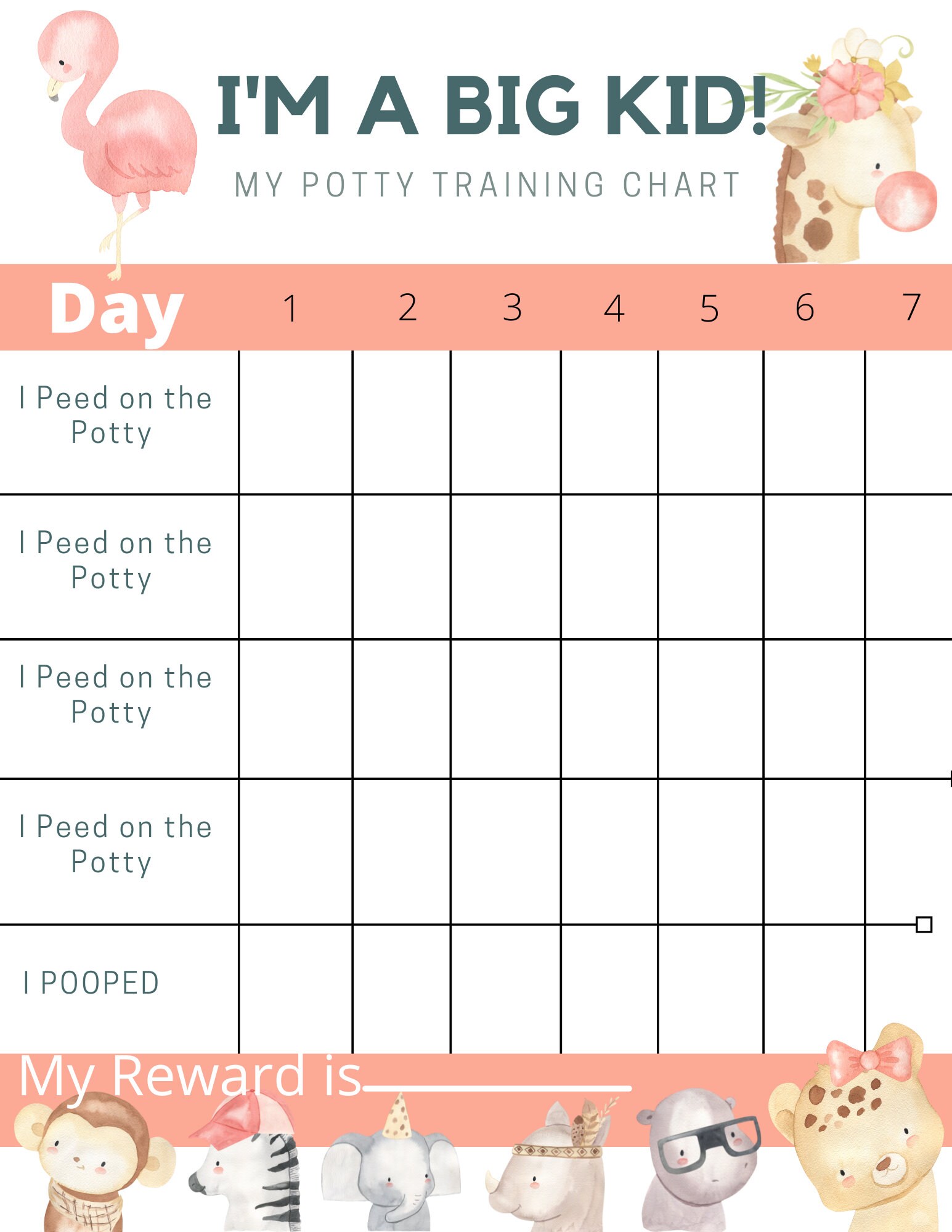 Zoo Animal Potty Training Chart, Reward Chart, Sticker Chart, Kids ...