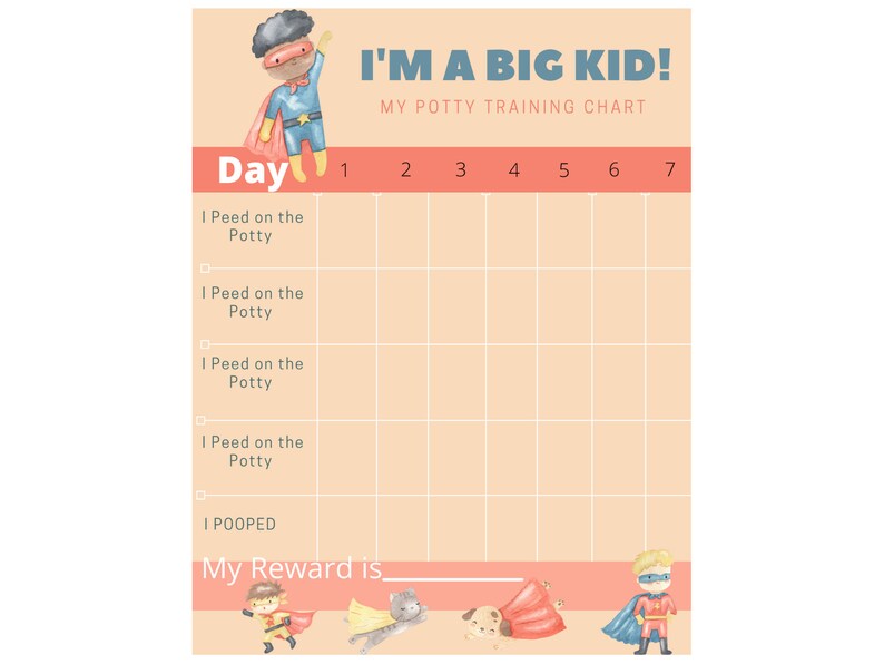 Superhero Potty Training Chart for Little Boys, Sticker Chart, Toddler ...