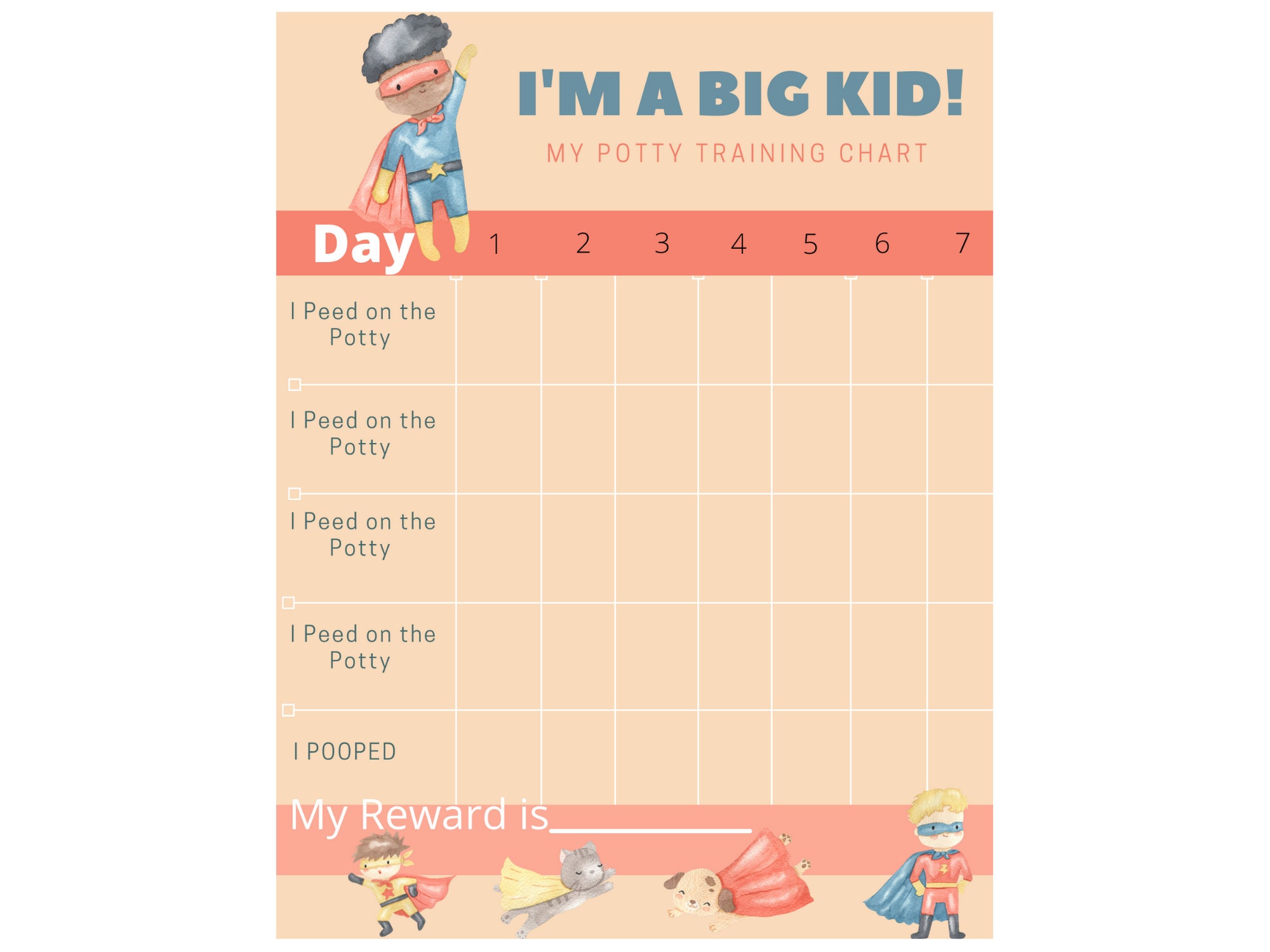 Superhero Potty Training Chart for Little Boys, Sticker Chart, Toddler ...