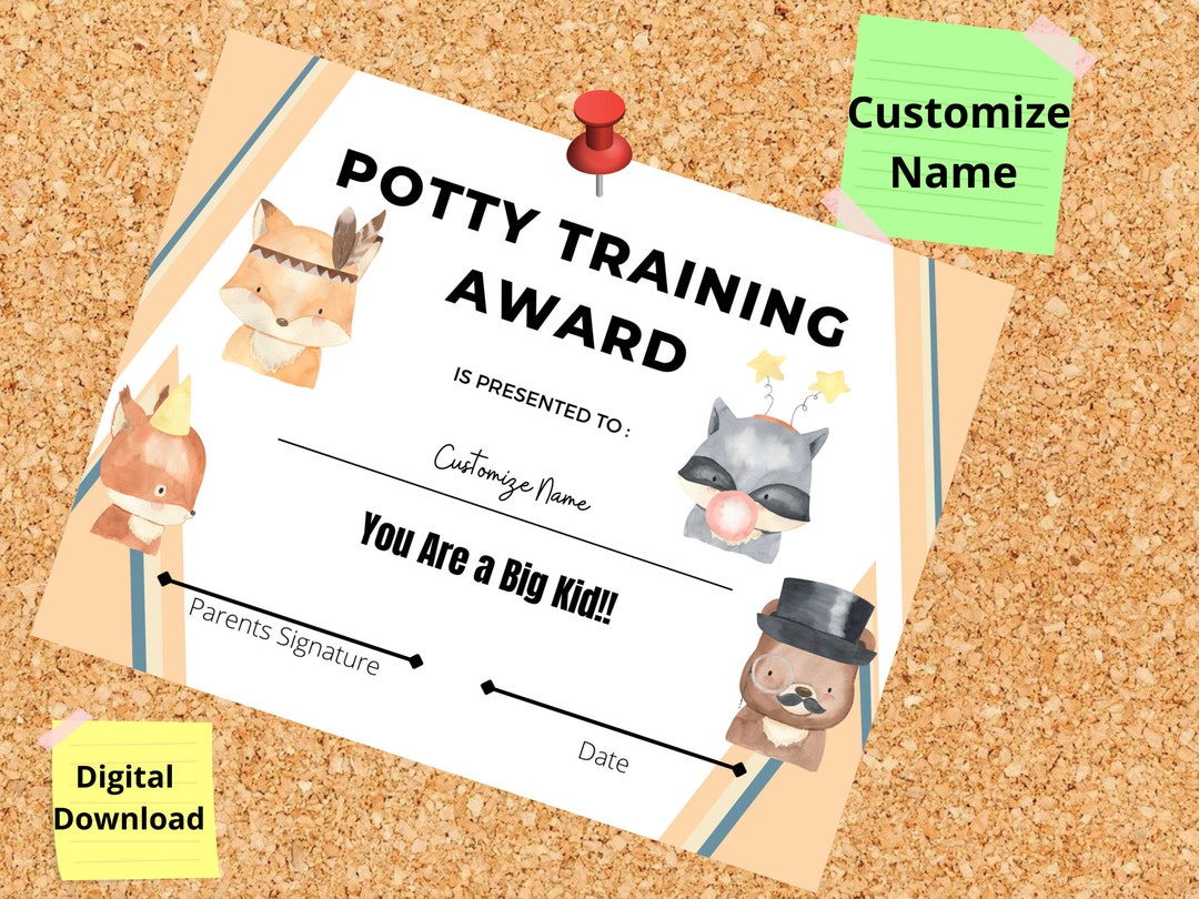 Woodland Animal Potty Training Award, Certificate, Diploma, Toddler ...