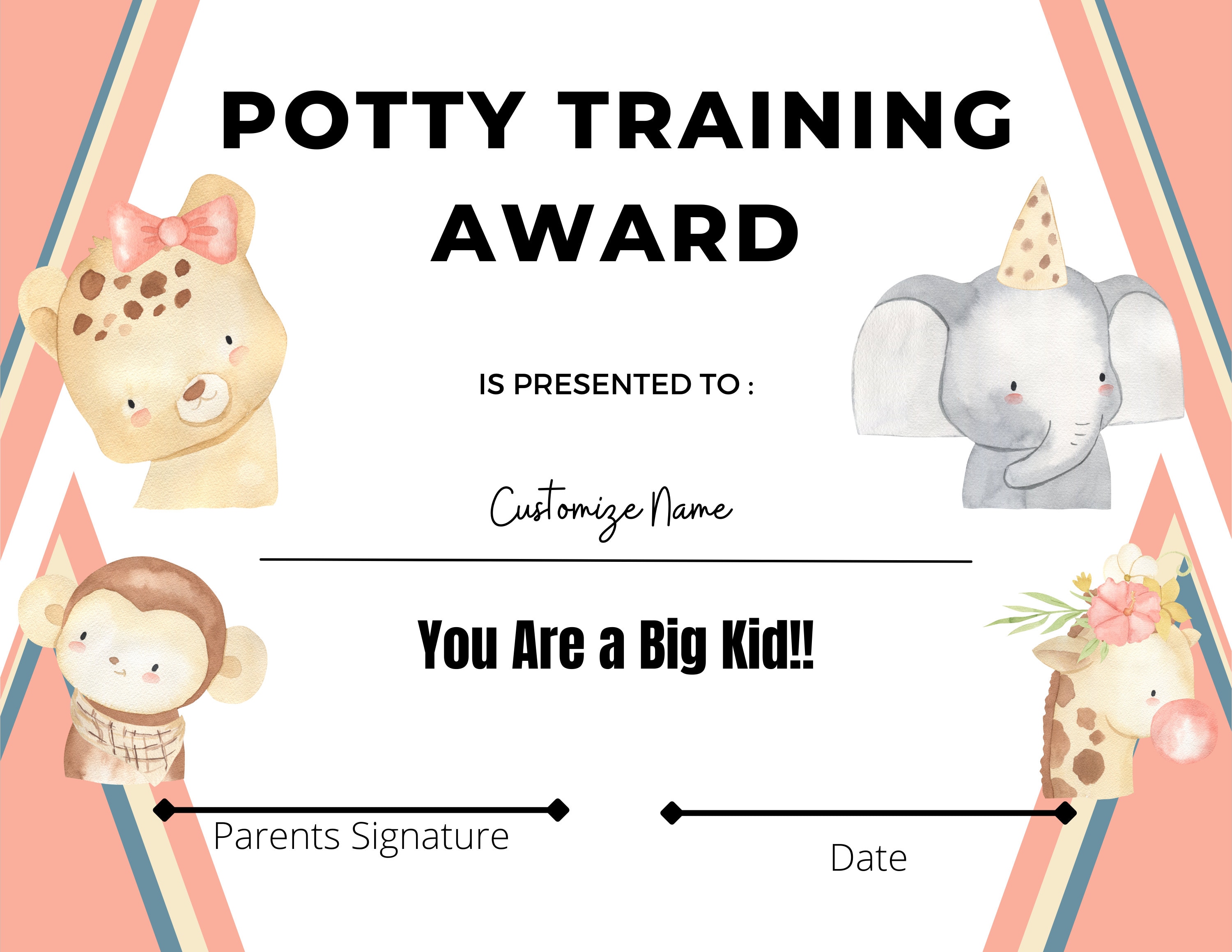 Zoo Animal Potty Training Award, Certificate, Diploma, Toddler Reward ...