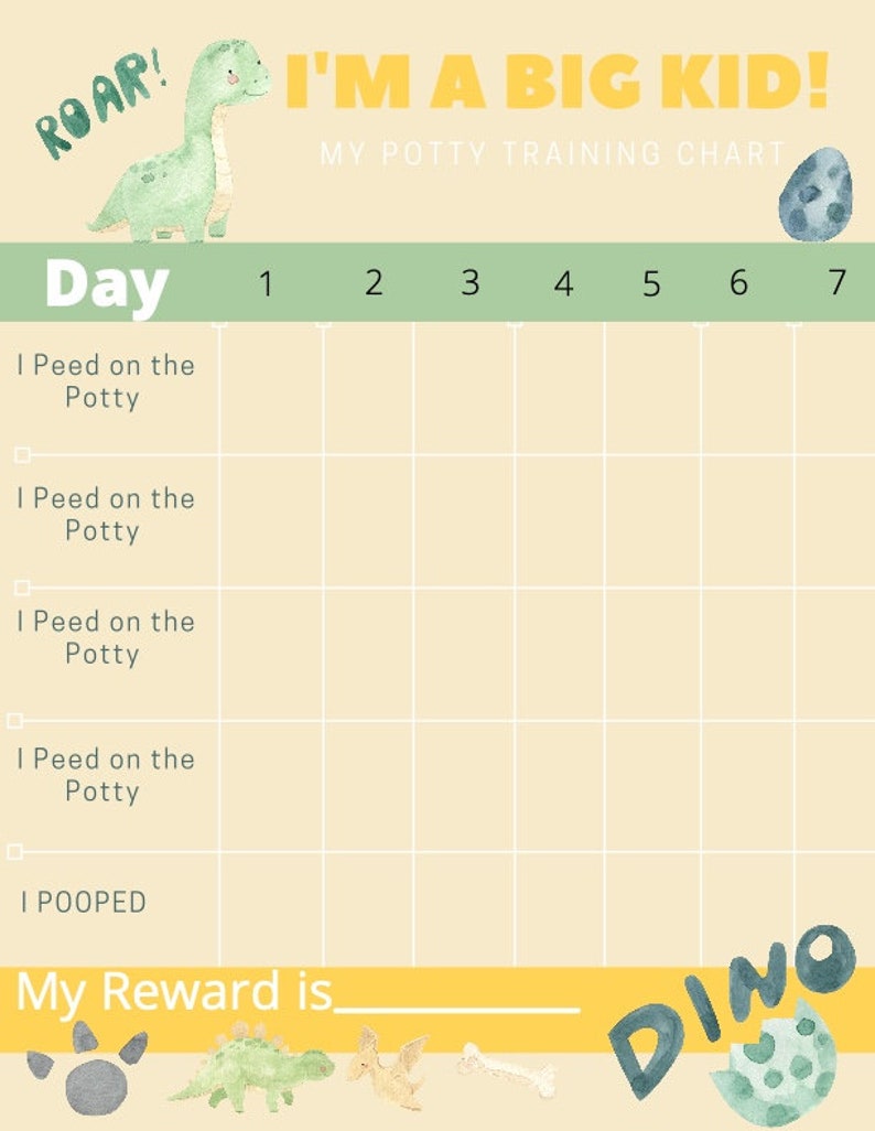 Printable Dinosaur Potty Training Chart, Sticker Reward Chart, Dino ...