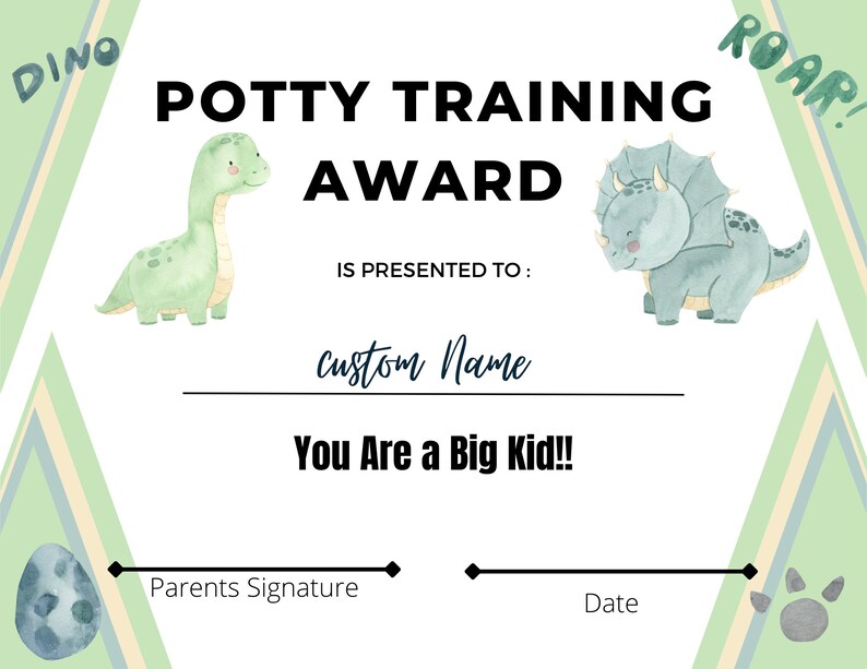 Dinosaur Potty Training Award, Certificate, Diploma, Toddler Reward ...
