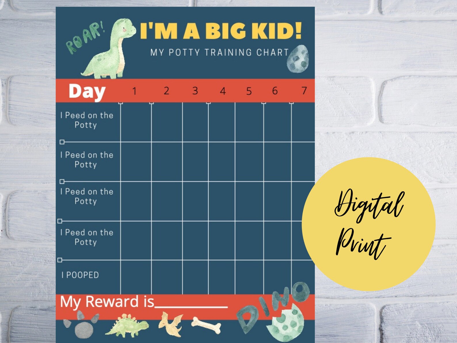 Digital Dinosaur Potty Training Chart, Reward Chart, Dino, Dinosaur ...