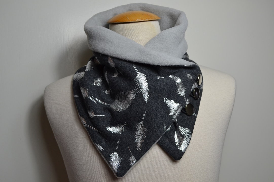 Button Loop Silver Feathers Button Loops Loops Scarf Gray - Etsy