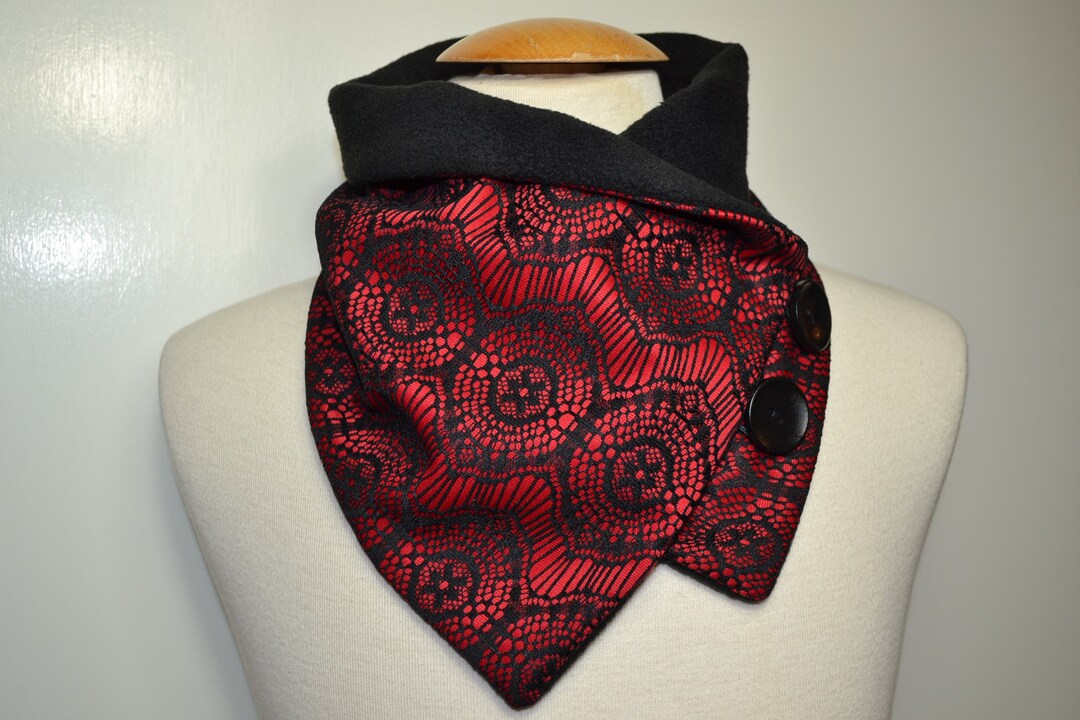 Button Loop Lace, Button Loops, Loops, Scarf, Lace Fabric Red and Black ...