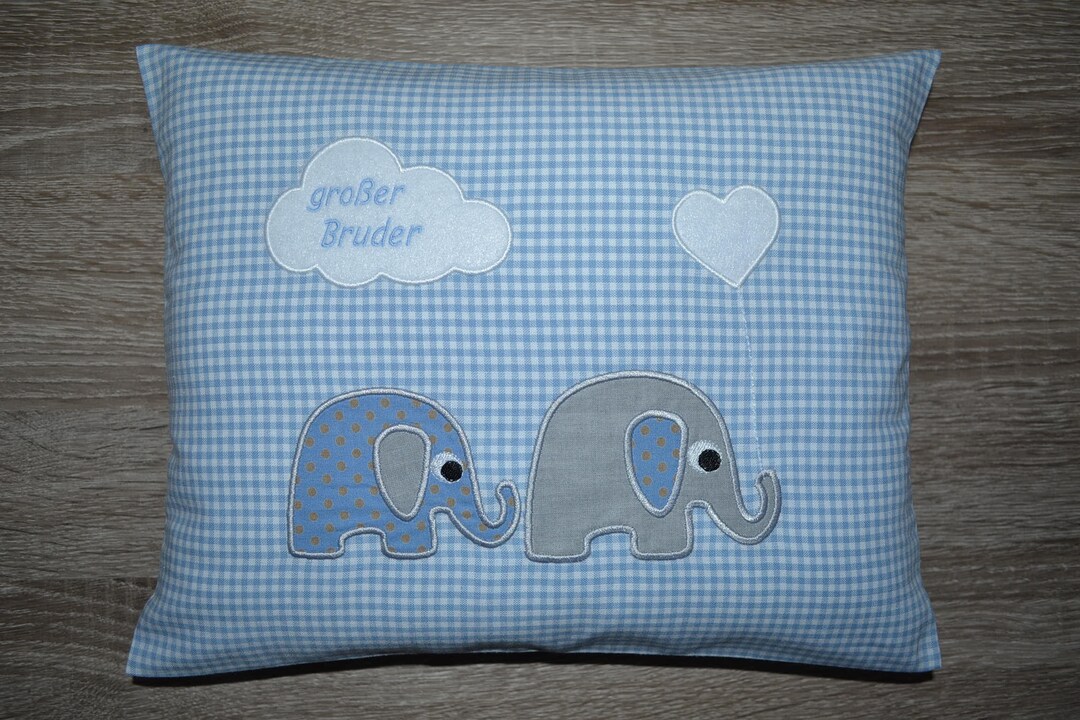 Kissen 2 kleine Elefanten, Kissen Elefant, Namenskissen Elefant, Taufkissen, Geburtskissen ...