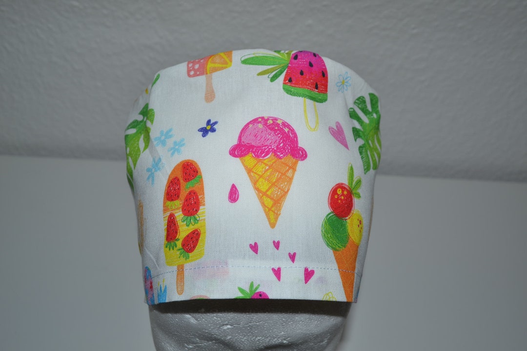 Surgical Cap Ice Cream With Terry Cloth Band, Scrub Cap, Bandana ...