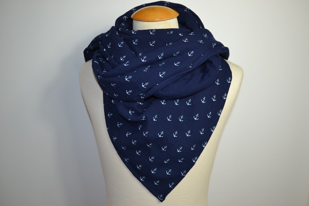 Triangular Scarf XXL Muslin Dark Blue With White Anchors, Scarf XXL ...