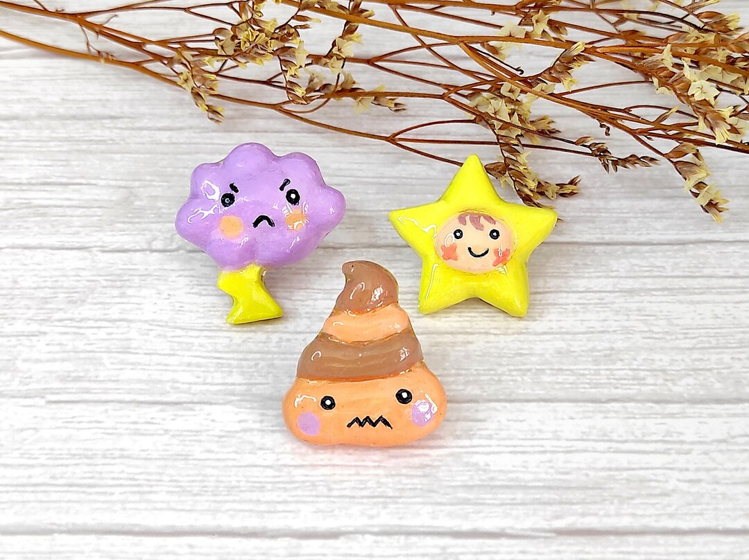 Handmade Chunky Clay Pins: Yellow Baby Twinkle Star / Orange Brown ...