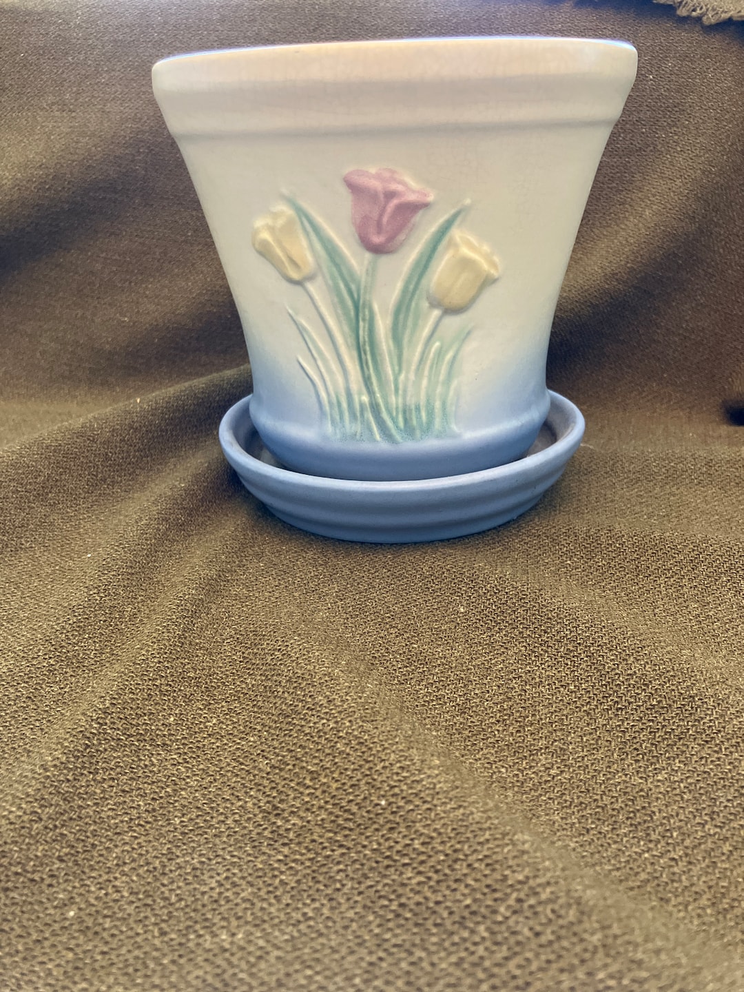 Vintage Hull Tulip Flower Pot With Attached Saucer - Etsy