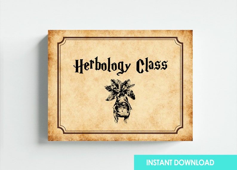 Wizard Theme Mandrake Herbology Class Sign Digital Download - Etsy