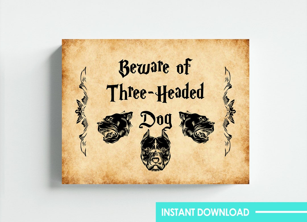 Wizard Theme Beware of Three-headed Dog Sign Digital Download Letter ...