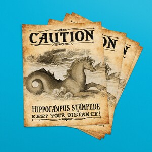 Pirate Theme Wanted Poster Hippocampus Stampede Warning Sign Digital ...