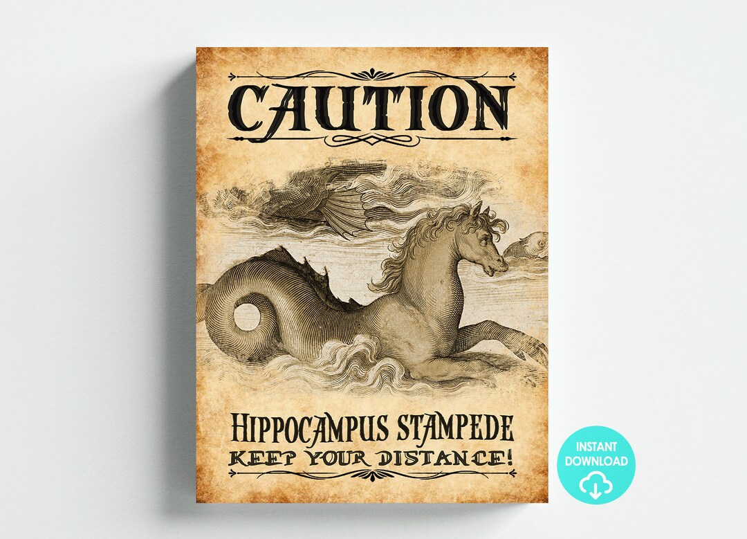 Pirate Theme Wanted Poster Hippocampus Stampede Warning Sign Digital ...