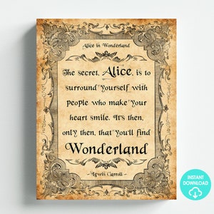 Alice in Wonderland Party Printable the Secret Alice Quote Art Sign ...