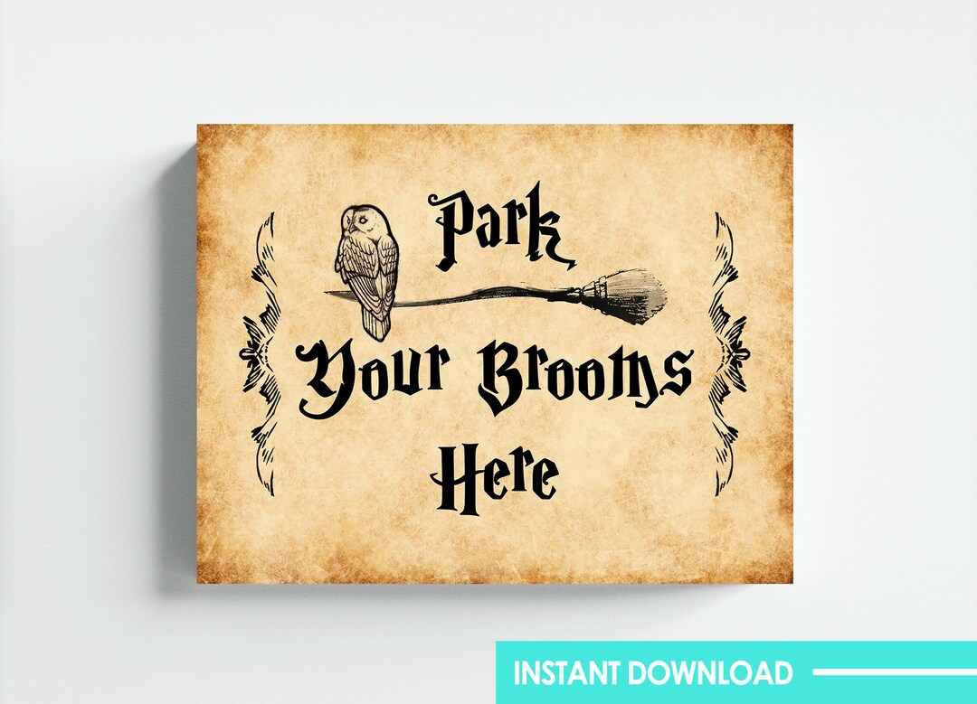 Wizard Theme Broom Parking Sign Digital Download Letter Size 8.5x11 Ledger Printable DIY Instant ...