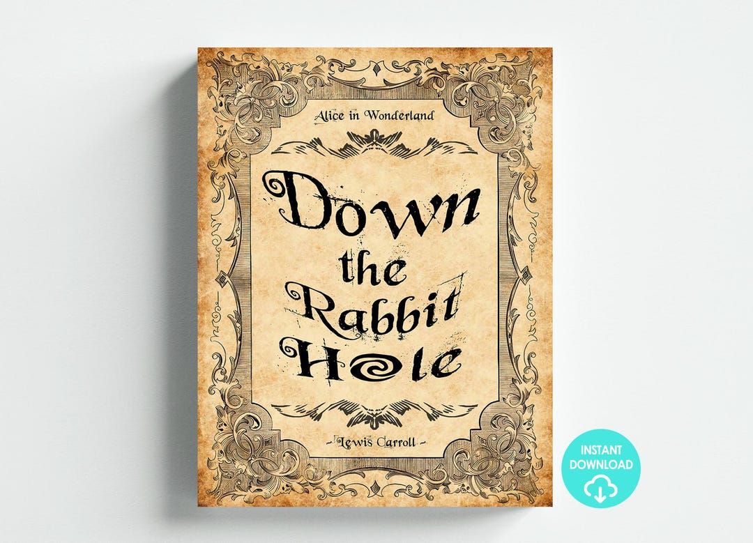 Alice in Wonderland Theme Down the Rabbit Hole Quote Art Sign Poster ...