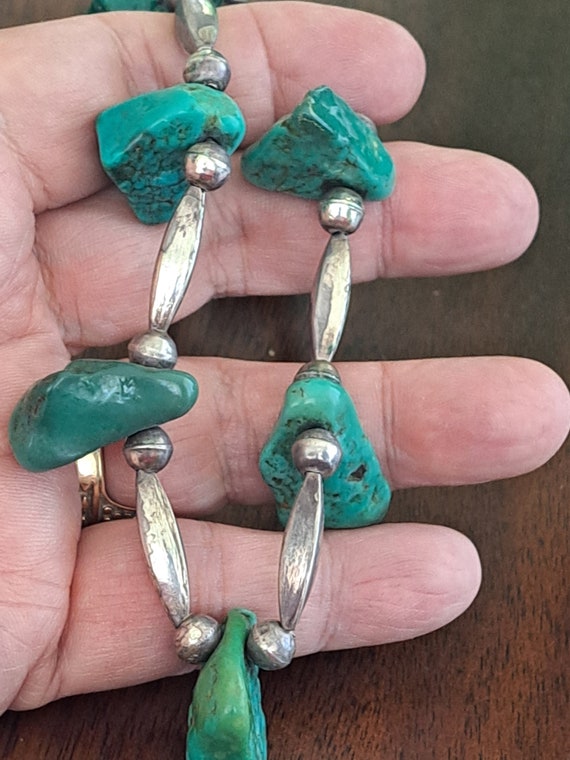Old Native American Large Turquoise Chunk with Sterli… - Gem
