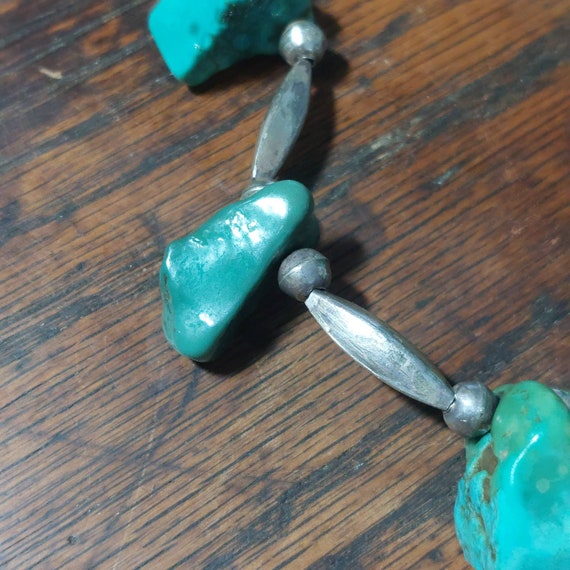 Old Native American Large Turquoise Chunk with Sterli… - Gem