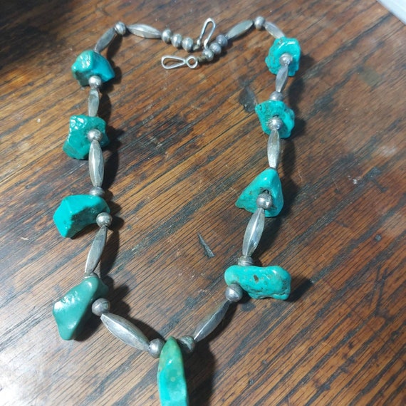 Old Native American Large Turquoise Chunk with Sterli… - Gem