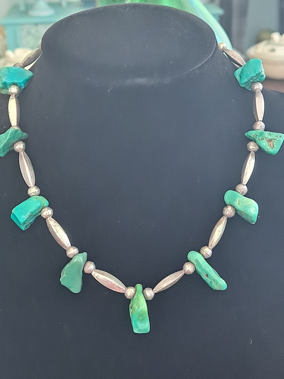 Old Native American Large Turquoise Chunk with Sterli… - Gem