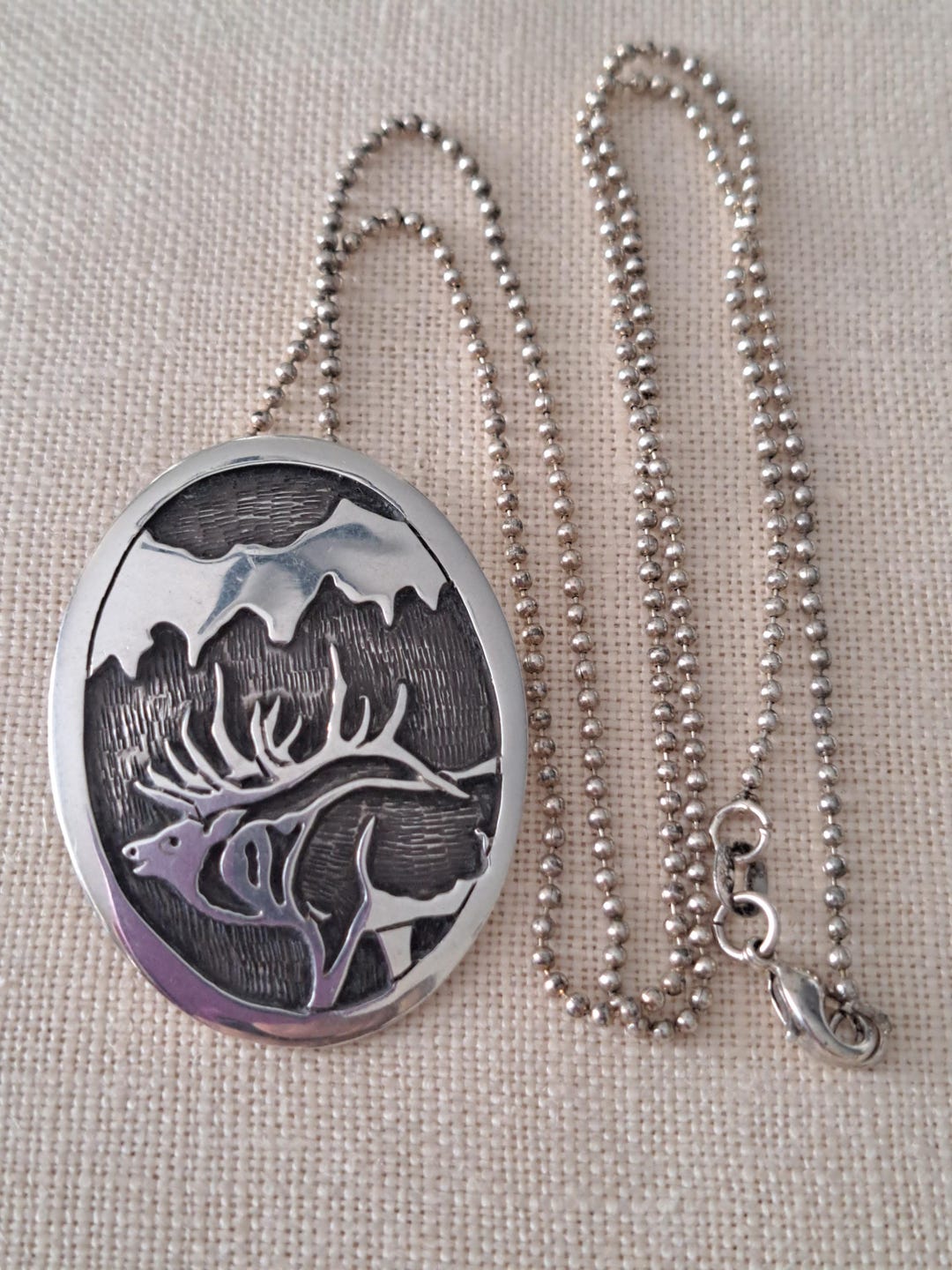 Native American Sterling Overlay Elk Pin/pendant on a Sterling Ball ...