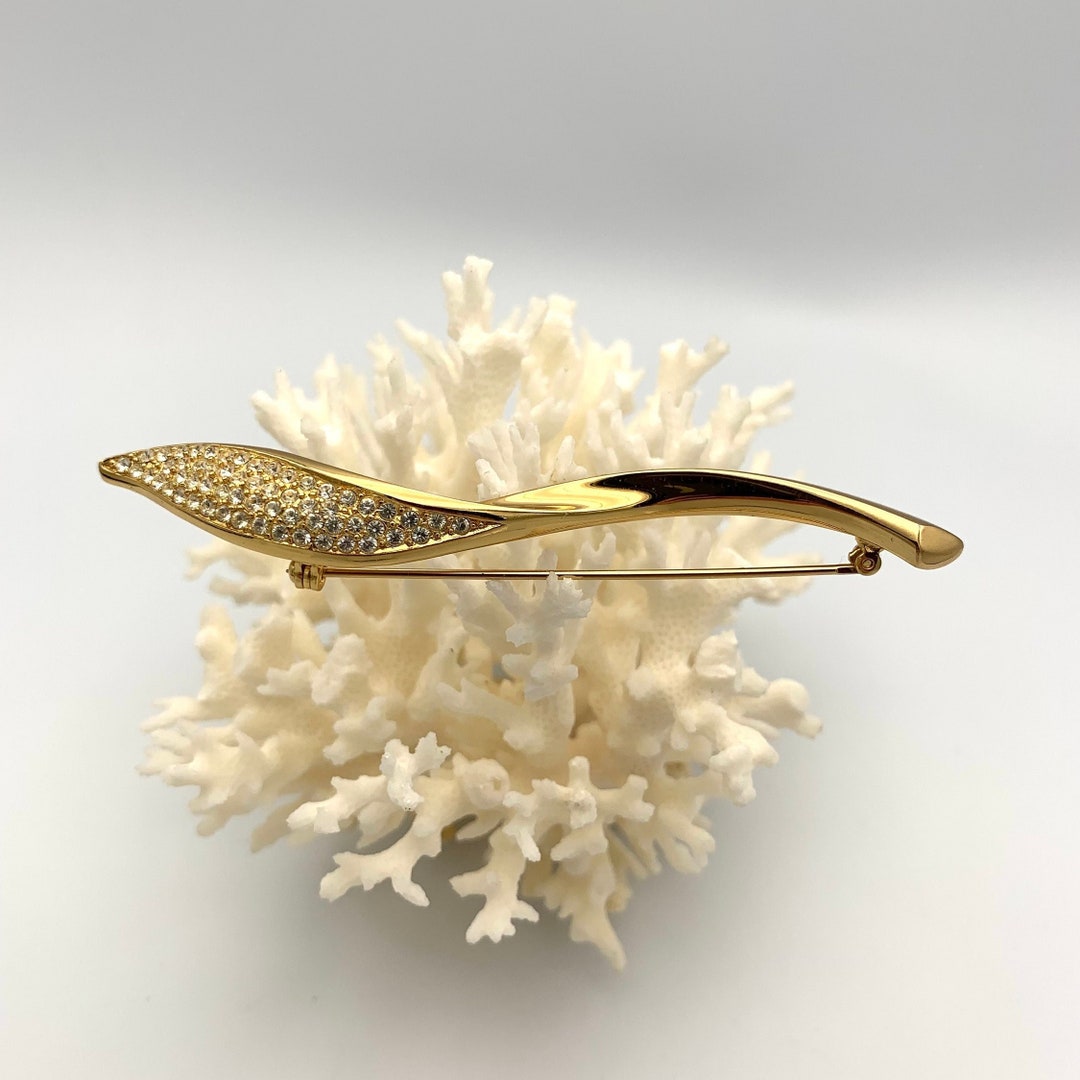 Vintage Christian Dior Pin Long Swirl Leaf Flame Shaped Brooch With ...