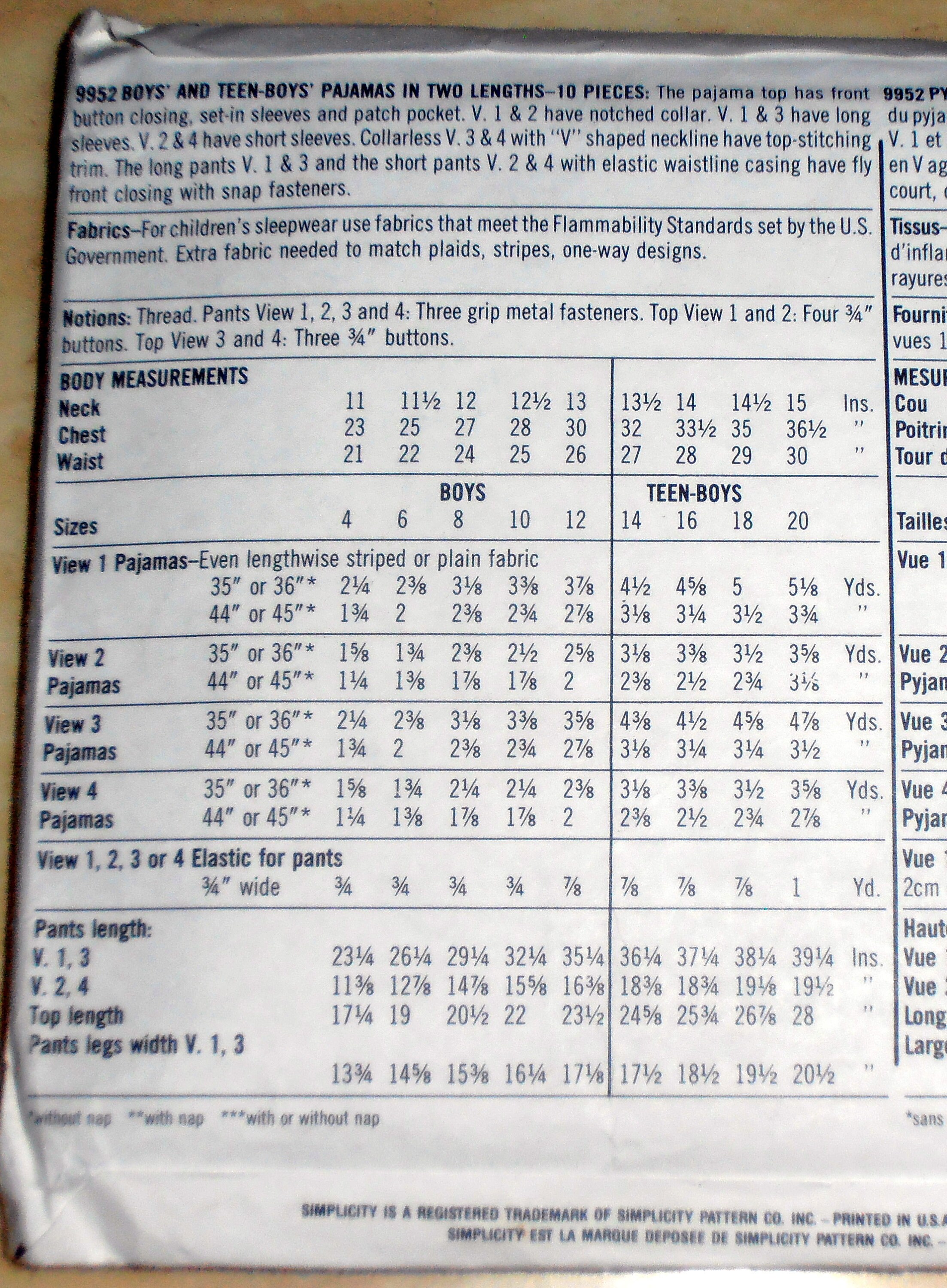 Boys Pajamas Pattern, Simplicity 9952 Sewing Pattern, Size 4-12 ...