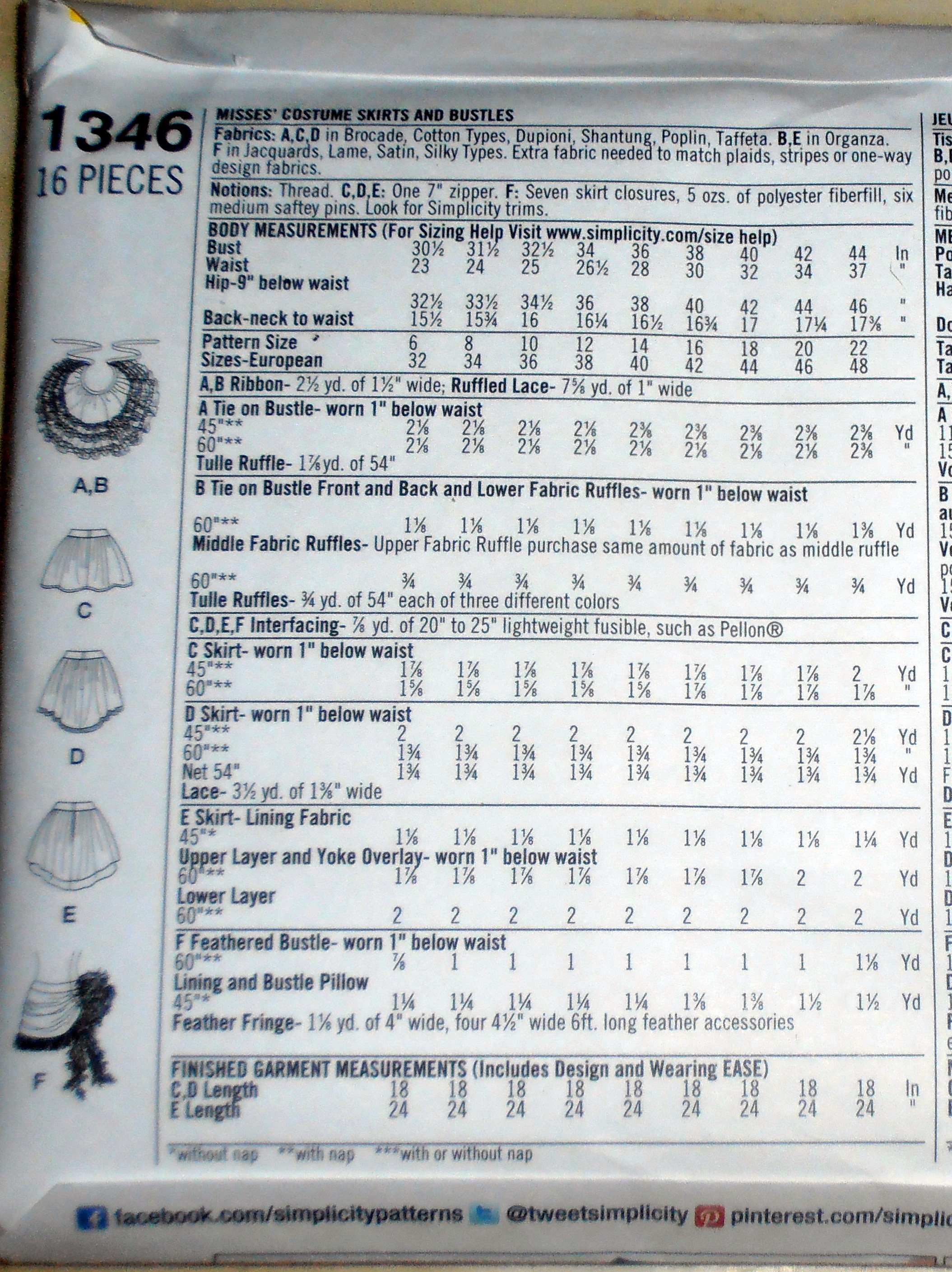 Skirts and Bustles, Simplicity 1346, Costumes, Plus Size, Size 14 -22 ...