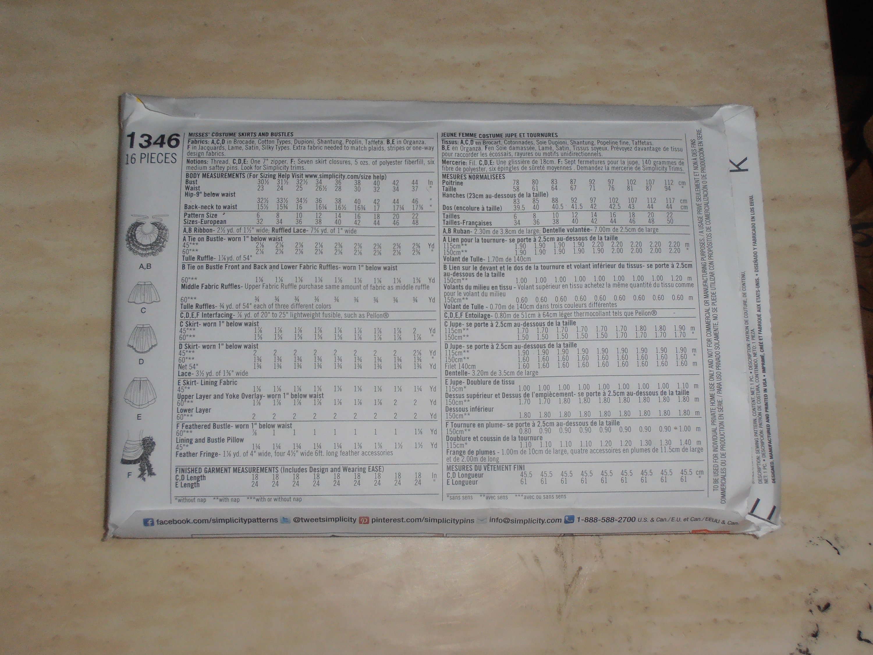 Skirts and Bustles, Simplicity 1346, Costumes, Plus Size, Size 14 -22 ...