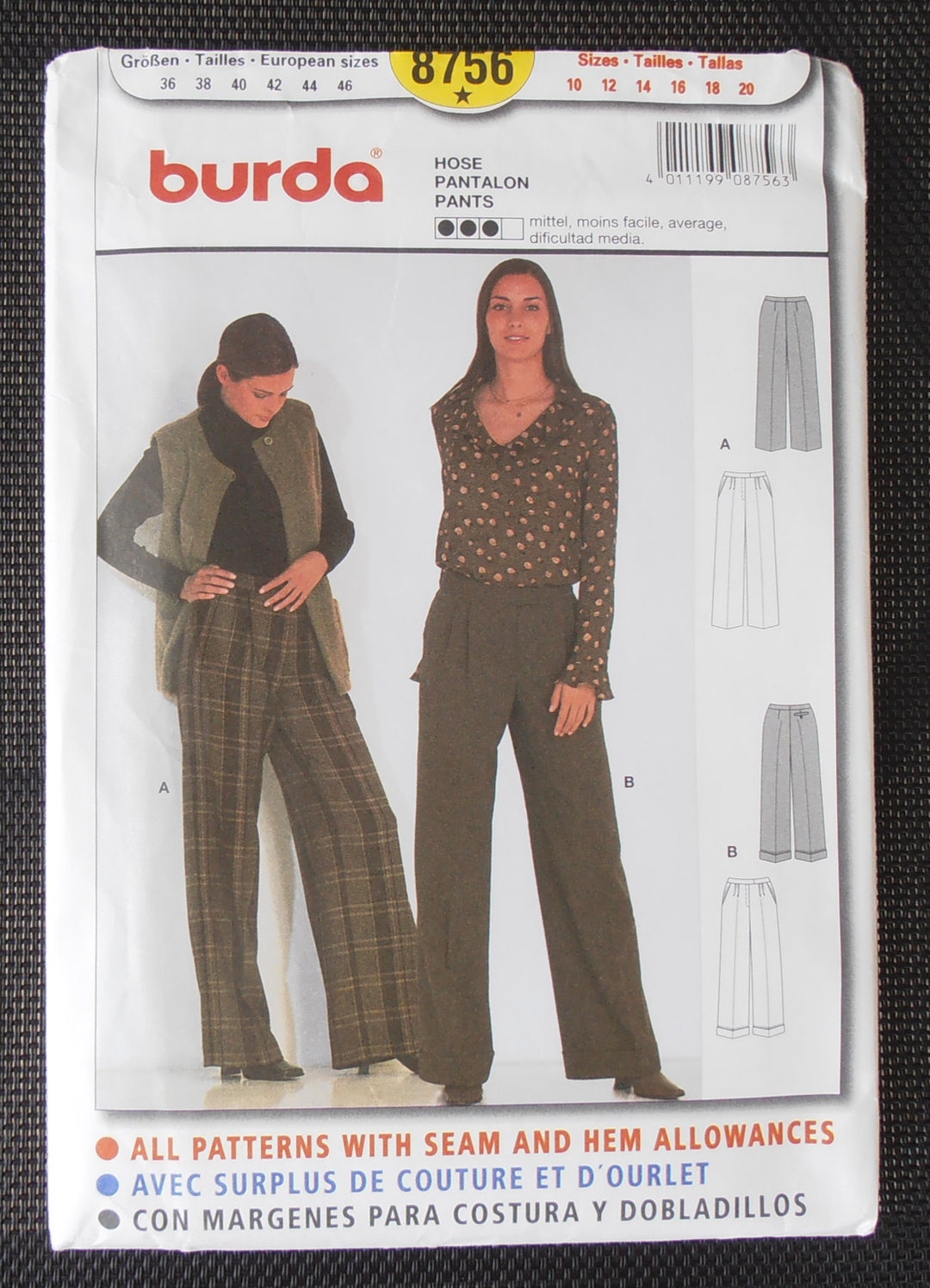 Burda 8756, Ladies Pants, Sewing Pattern, Size 10 - 20, Womens Clothing ...