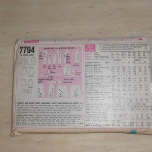 Junior Skirt Mini Skirt, Jacket Pattern, Simplicity 7794 Sewing Pattern, Size 9, Bust 32, Skirt ...