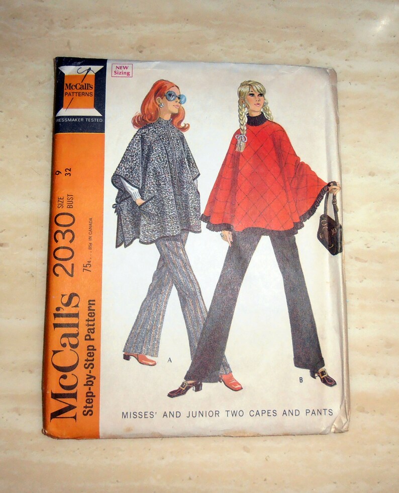 Cape, Poncho, and Belly Bottom Pants Sewing Pattern, 60s Pattern ...