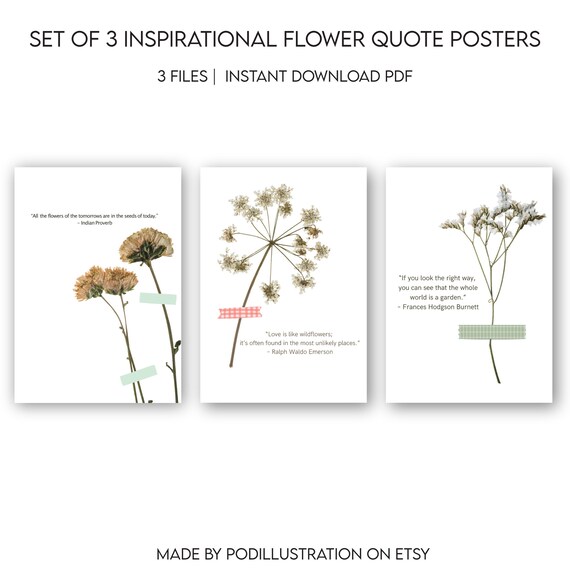 Set of 3 Floral Inspirational Quotes A4 PDF Posters Instant - Etsy